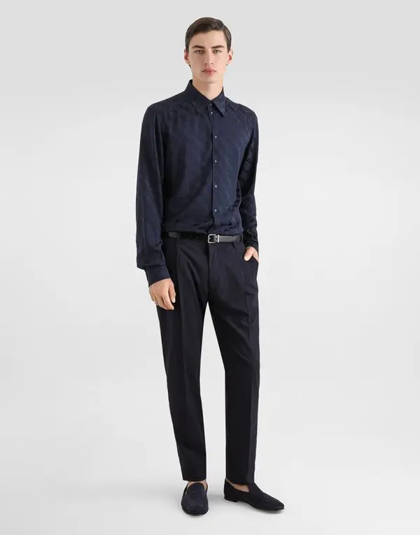 Dolce & Gabbana Martini Shirt In Logo Silk Jacquard - Blue