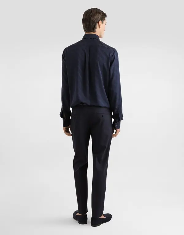 Dolce & Gabbana Martini Shirt In Logo Silk Jacquard - Blue