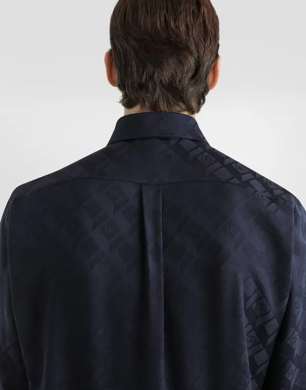 Dolce & Gabbana Martini Shirt In Logo Silk Jacquard - Blue