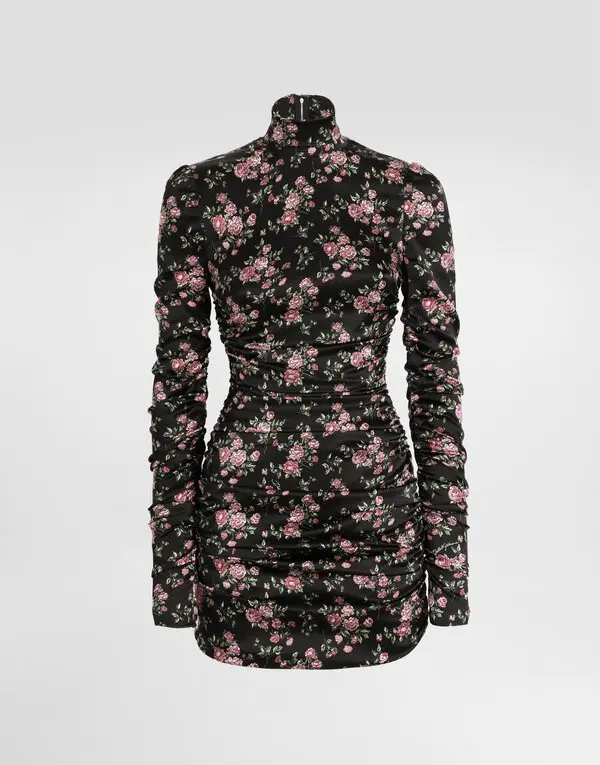 Dolce & Gabbana Rose-print Draped Dress - Multicolor