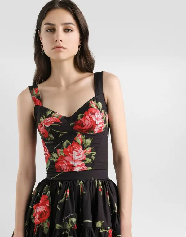 Dolce & Gabbana Rose Bouquet-print Cotton Bustier Top - Multicolor