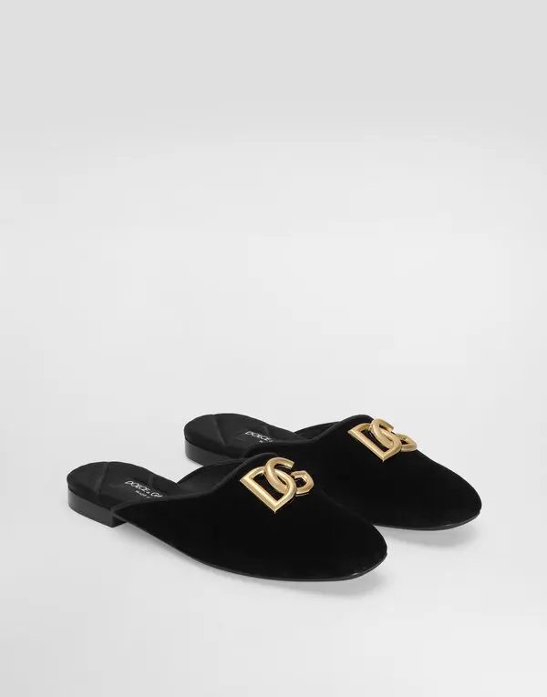 Dolce & Gabbana Velvet Mules With Logo - Black