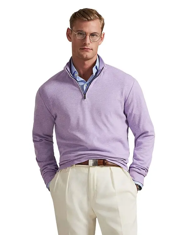 Polo Ralph Lauren Textured Double-knit Quarter Zip Pullover - Purple