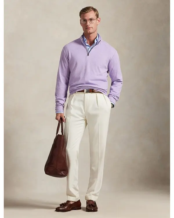 Polo Ralph Lauren Textured Double-knit Quarter Zip Pullover - Purple