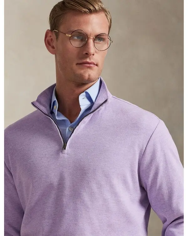 Polo Ralph Lauren Textured Double-knit Quarter Zip Pullover - Purple
