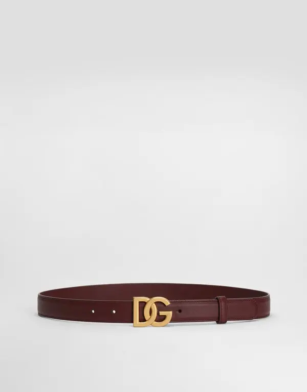 Dolce & Gabbana Calfskin Belt With Dg Logo - Bordeaux