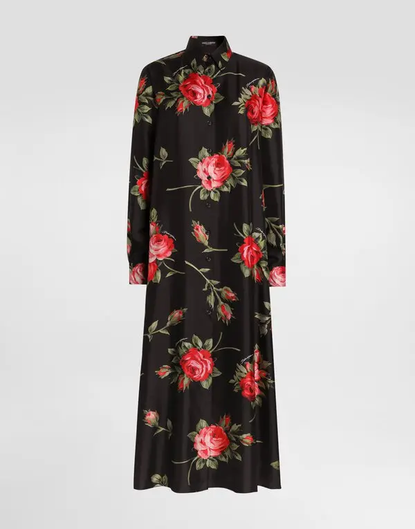 Dolce & Gabbana Rose Bouquet-print Long Twill Dress - Multicolor