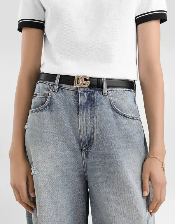Dolce & Gabbana Calfskin Belt With Dg Logo - Black