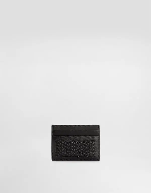 Dolce & Gabbana Woven Plongé Calfskin Card Holder - Black