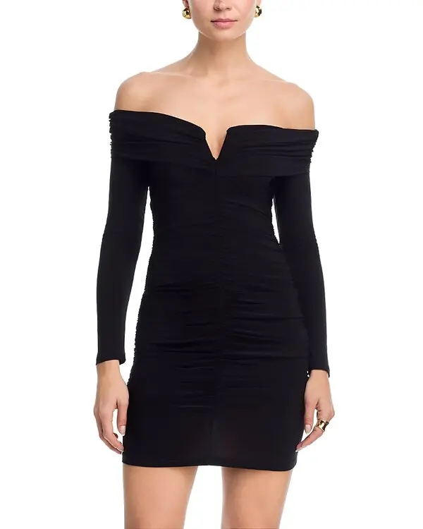 Aqua Off-the-shoulder Mini Dress - Black
