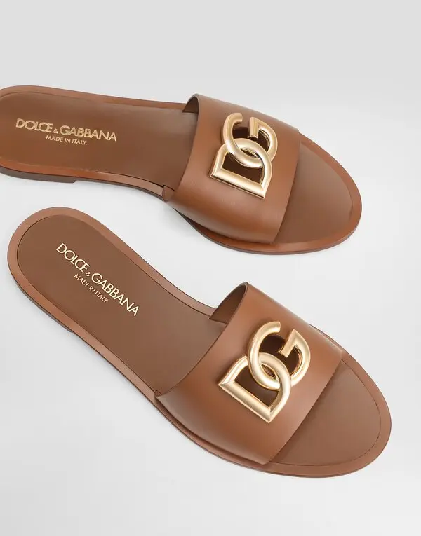 Dolce & Gabbana Flat Slippers In Calfskin - Brown