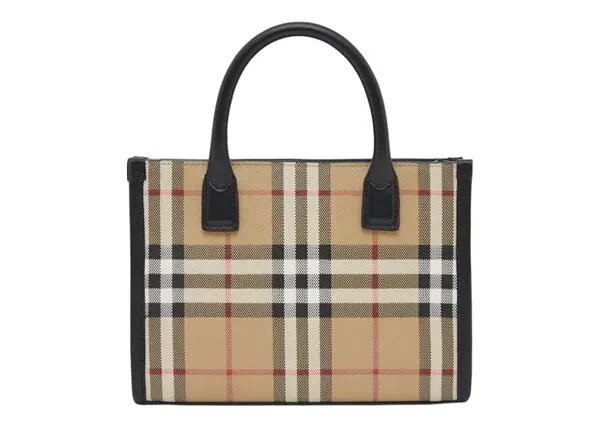 Burberry Mini Vintage Check And Leather Tote - Archive Beige