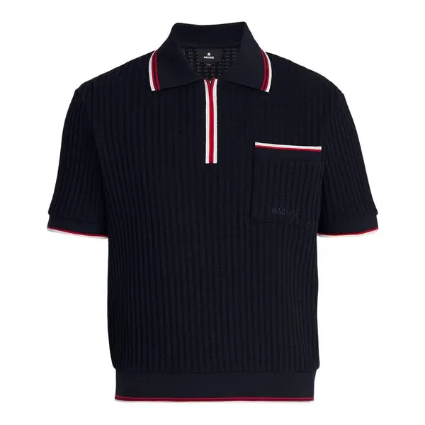 Mackage Estaban Crochet Knit Quarter-zip Polo Shirt - Navy-multi