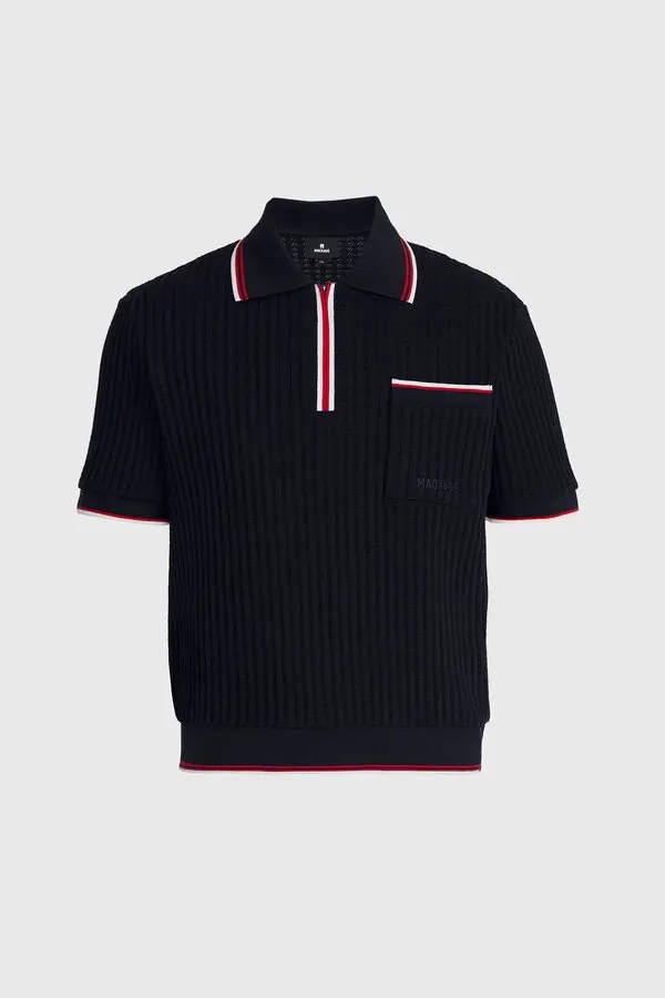 Mackage Estaban Crochet Knit Quarter-zip Polo Shirt - Navy-multi