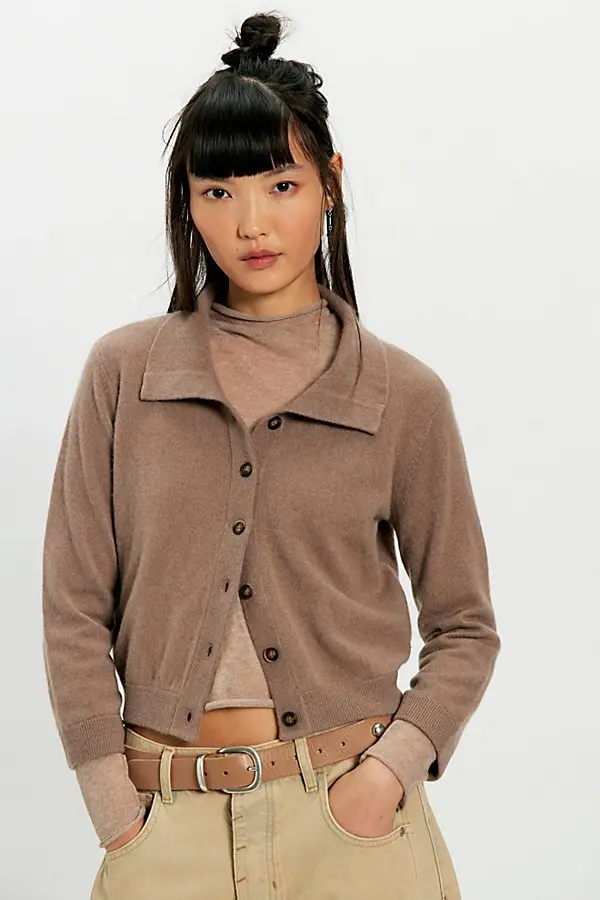 Free People Starlet Cashmere Cardigan - Light Brown