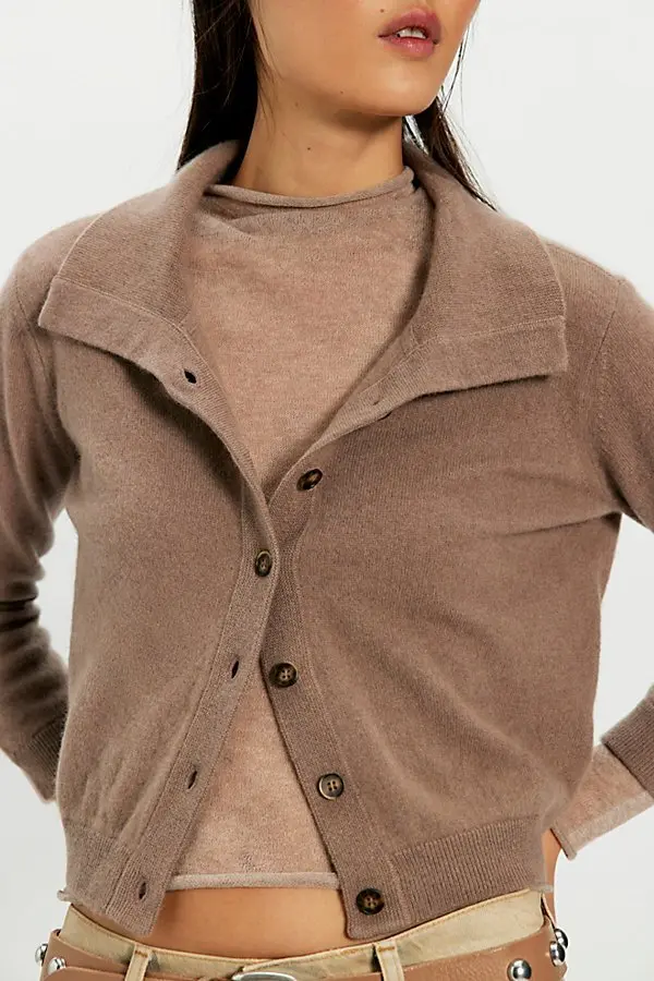 Free People Starlet Cashmere Cardigan - Light Brown