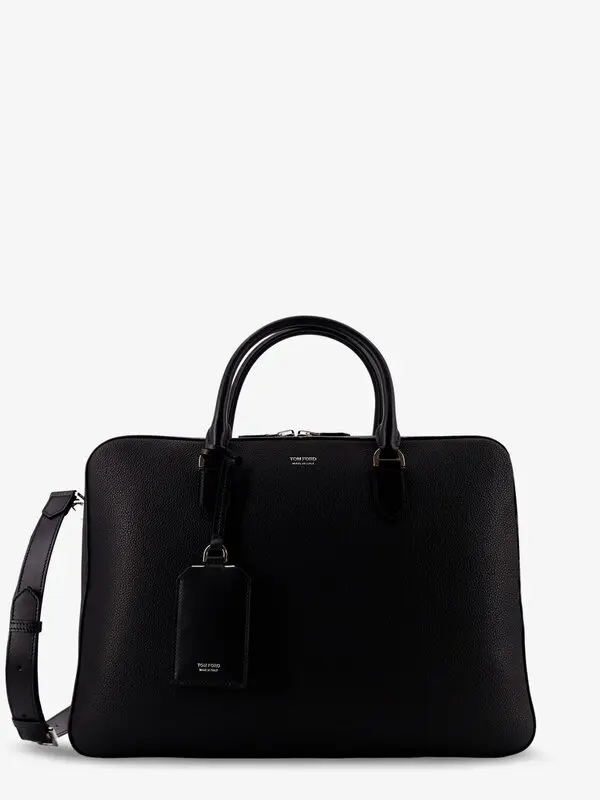 TOM FORD Hammered Leather Working Bag With Logo - Black