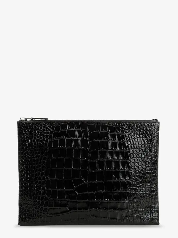 TOM FORD Leather Crocodile Print Clutch - Black