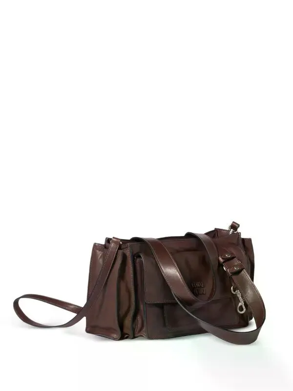 Miu Miu Logo-embossed Lambskin Leather Tote Bag - Brown