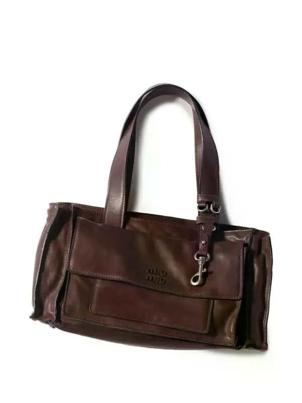 Miu Miu Logo-embossed Lambskin Leather Tote Bag - Brown