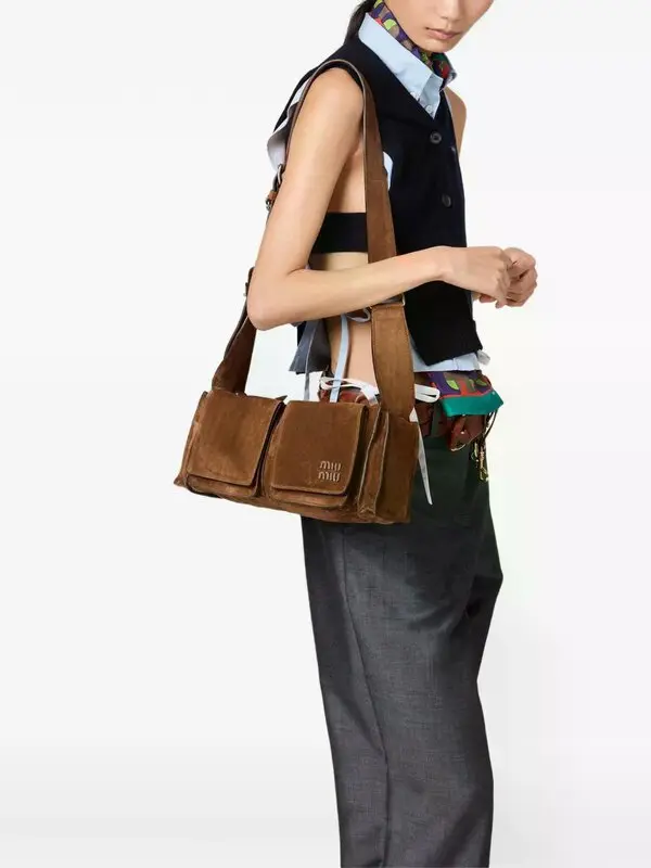 Miu Miu Suede Utility Shoulder Bag - Brown