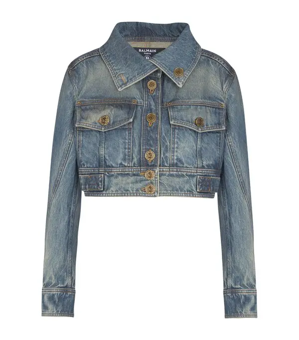 Balmain Cropped Denim Jacket - Blue