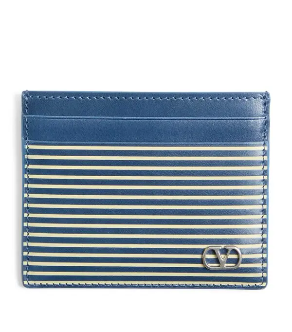 Valentino Garavani Leather Stripe Vlogo Card Holder - Blue