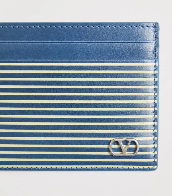 Valentino Garavani Leather Stripe Vlogo Card Holder - Blue