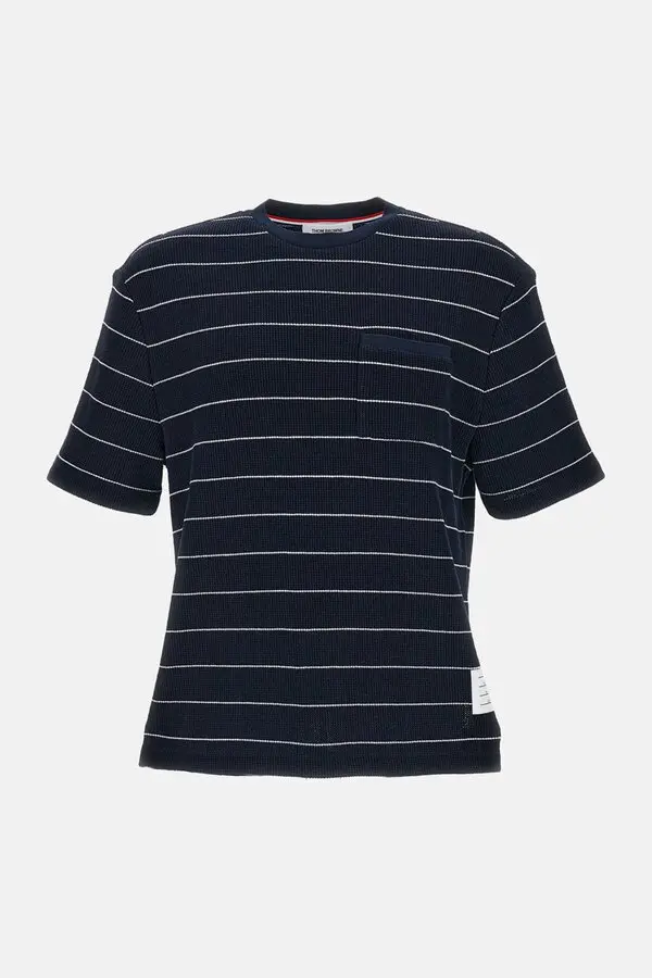 Thom Browne Maglietta Girocollo A Righe - Blu