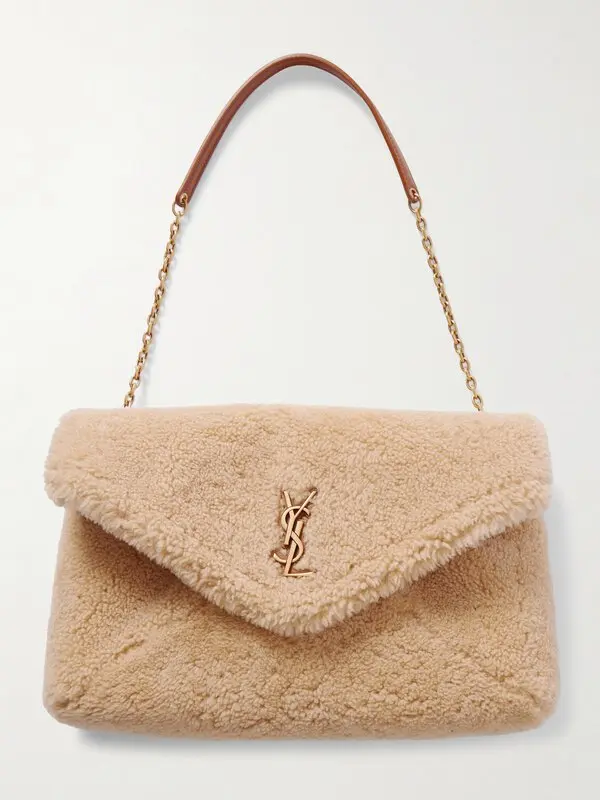 Saint Laurent Cassandre Shearling Shoulder Bag - Neutrals