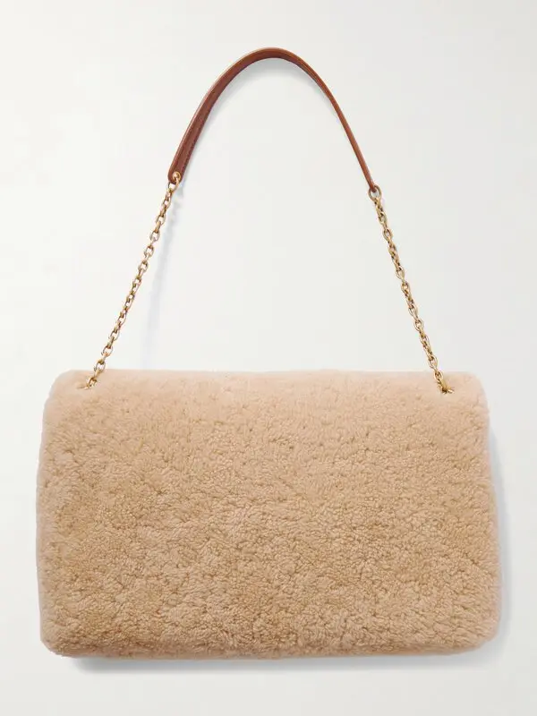Saint Laurent Cassandre Shearling Shoulder Bag - Neutrals