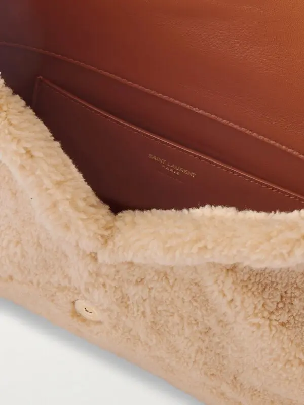 Saint Laurent Cassandre Shearling Shoulder Bag - Neutrals