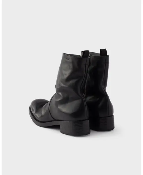 Prada Leather Zip-up Boots - Black