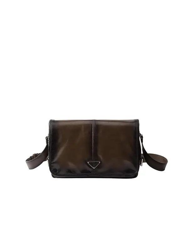 Prada Antiqued Leather Shoulder Bag - Green