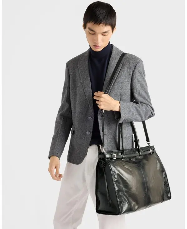 Prada Antiqued Leather Tote Bag - Green