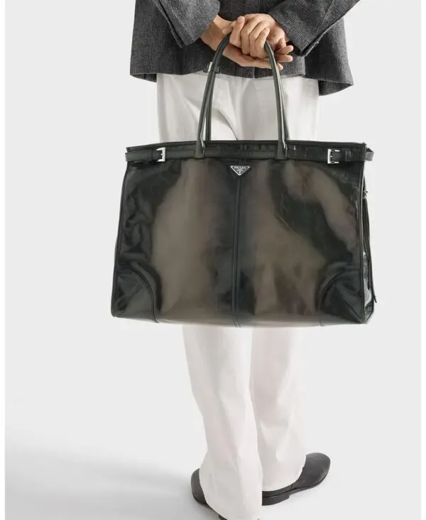 Prada Antiqued Leather Tote Bag - Green