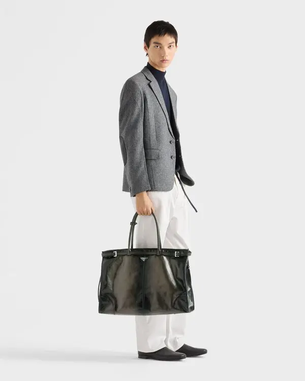 Prada Antiqued Leather Tote Bag - Green
