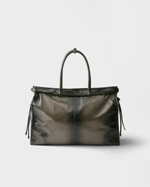 Prada Antiqued Leather Tote Bag - Green