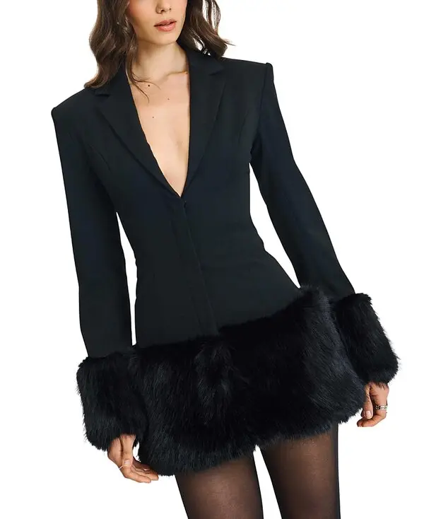 MISS CIRCLE NEW YORK Fur Trimmed Mini Blazer Dress
