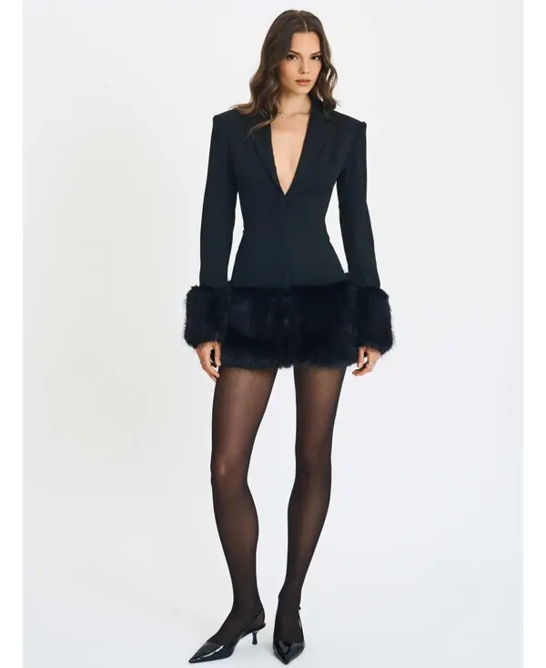 MISS CIRCLE NEW YORK Fur Trimmed Mini Blazer Dress
