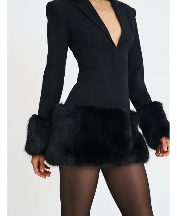 MISS CIRCLE NEW YORK Fur Trimmed Mini Blazer Dress