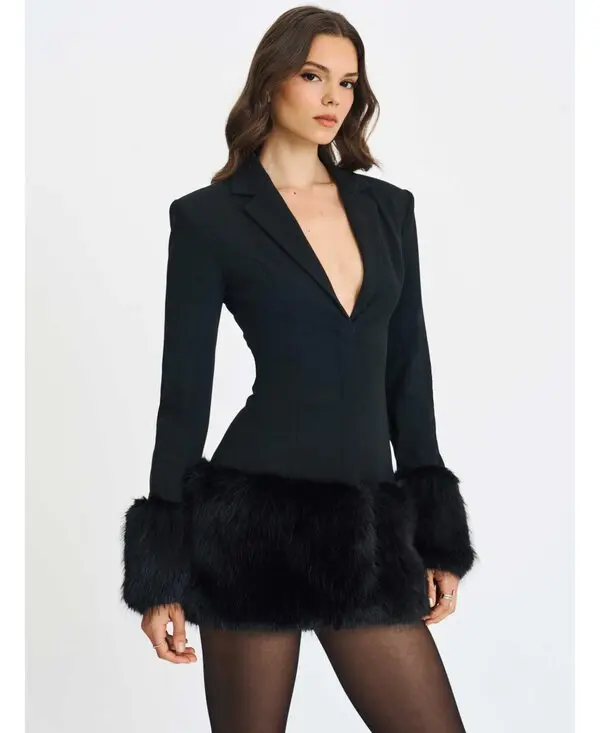MISS CIRCLE NEW YORK Fur Trimmed Mini Blazer Dress
