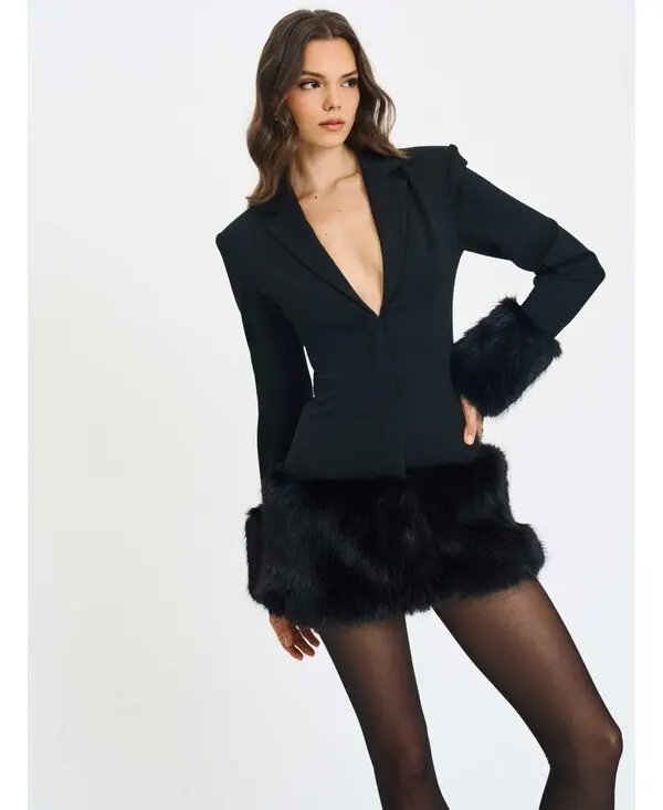 MISS CIRCLE NEW YORK Fur Trimmed Mini Blazer Dress