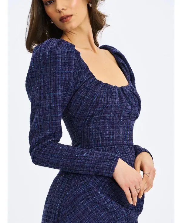 MISS CIRCLE NEW YORK Denise Tweed Ruched Puff Sleeve Mini Dress