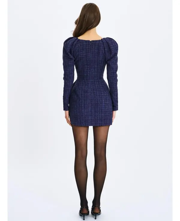 MISS CIRCLE NEW YORK Denise Tweed Ruched Puff Sleeve Mini Dress