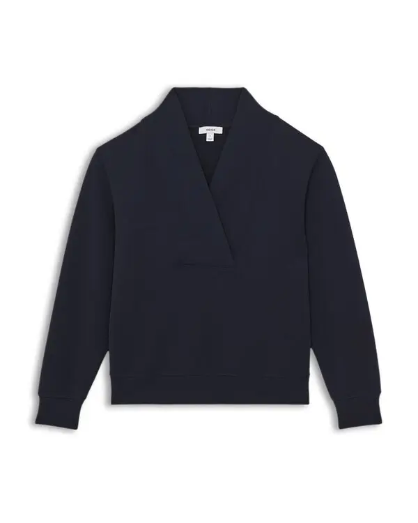REISS Annabel Shawl Neck Top - Navy