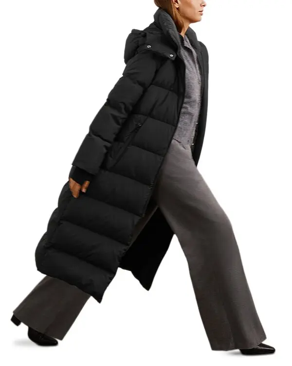 REISS Colette Longline Puffer Coat - Black