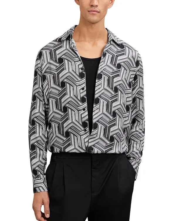 REISS Conduit Long Sleeve Abstract Stripe Printed Shirt