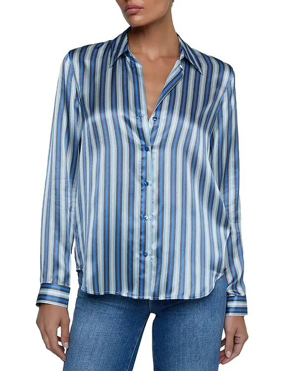 L'Agence Tyler Silk Long Sleeve Blouse - Blue Multi