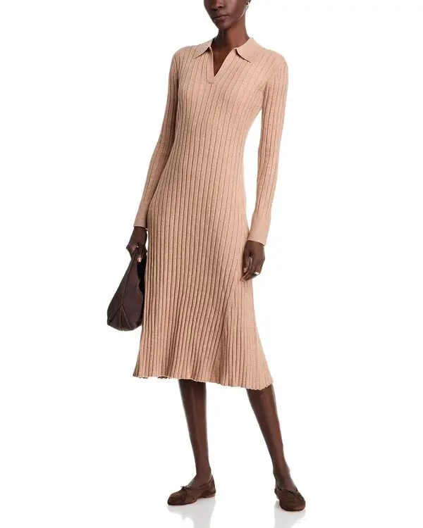 SINGLE THREAD Collared Midi Sweater Dress - Warm Taupe